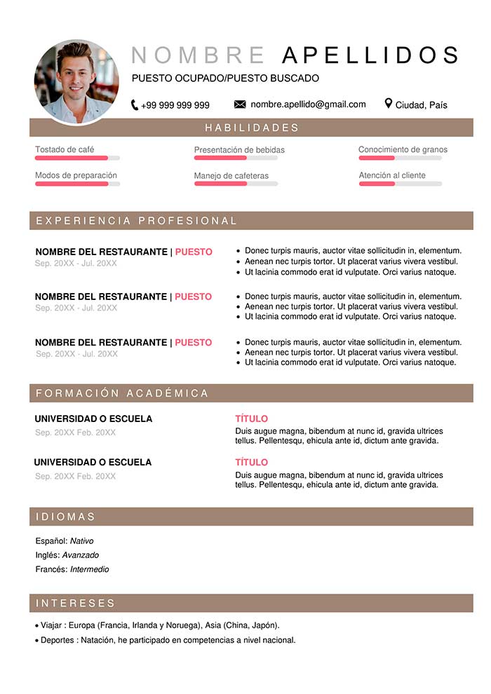 Descargar CurriculumVitae Para Barista - PlantillasCurriculum